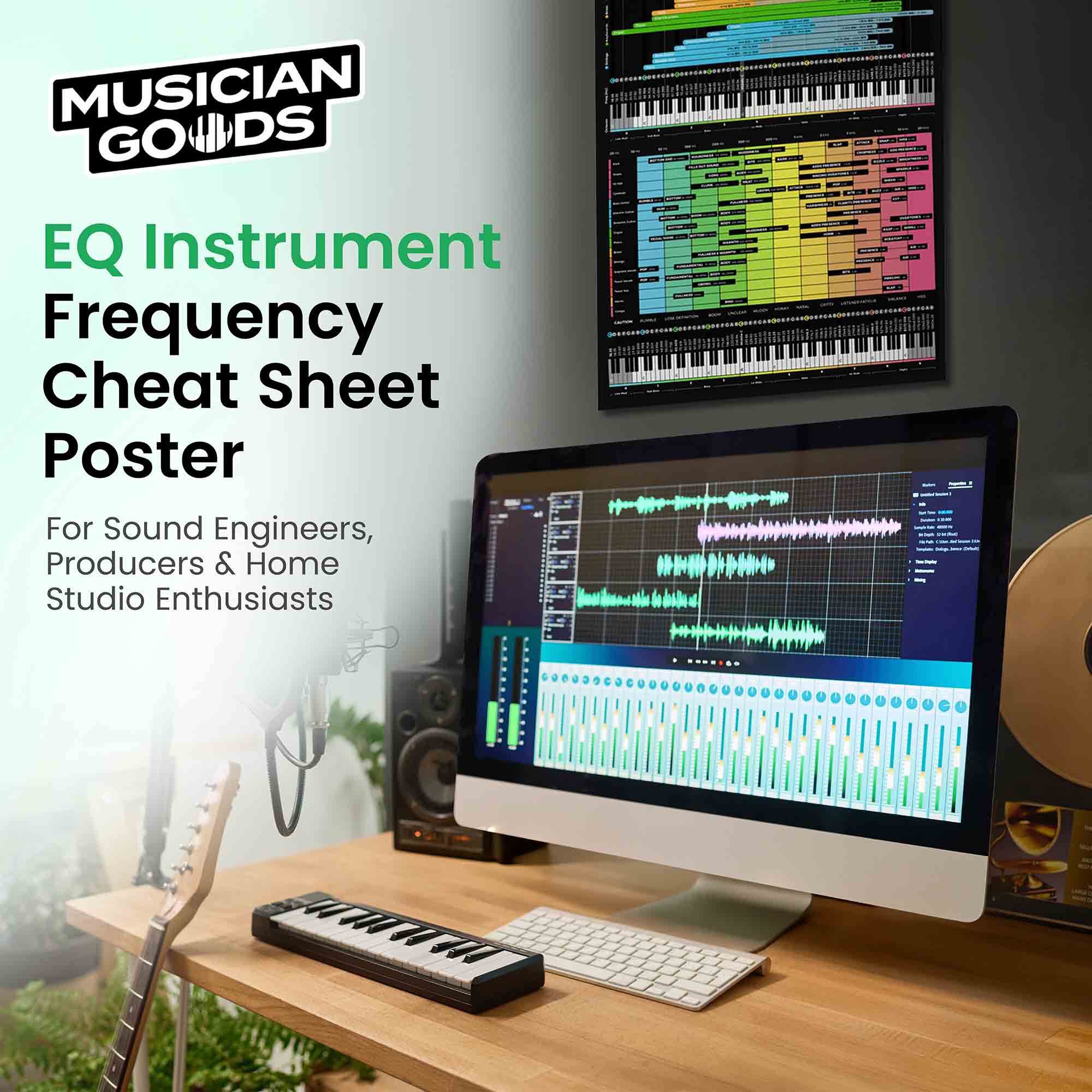 Instrument Frequency Cheat Sheet Poster for Music Production ...
